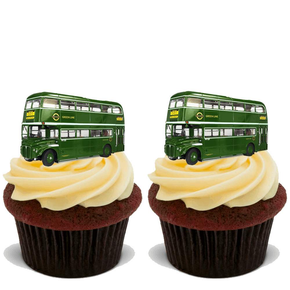 30x GREEN LONDON BUS Premium Edible Stand Up Rice Wafer Cup Cake ...