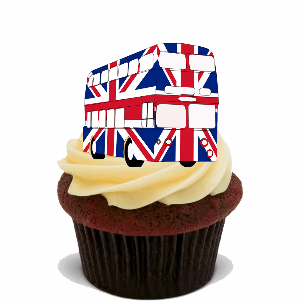 30 LONDON BUS UK FLAG PREMIUM EDIBLE STAND UP RICE ROYAL CUP CAKE ...