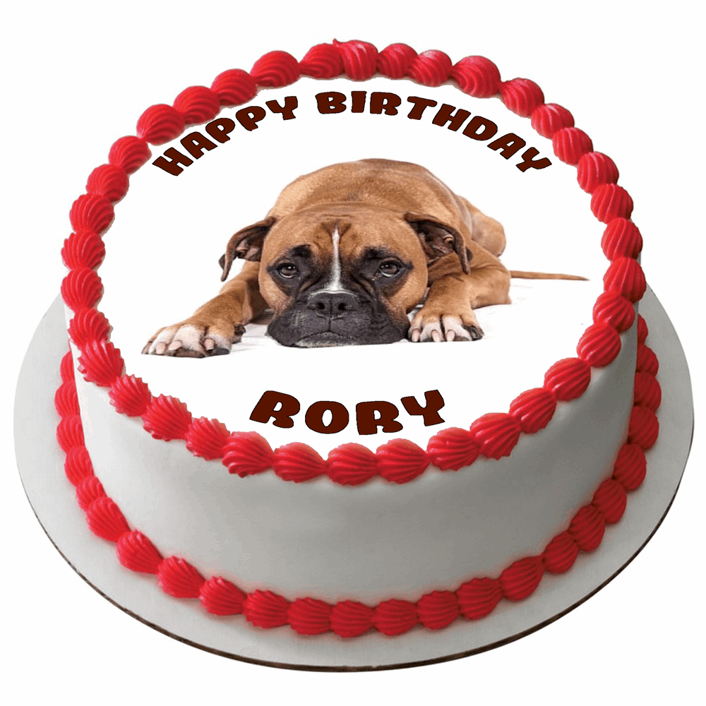 BOXER DOG 7.5" ROUND ICING EDIBLE PREMIUM CAKE TOPPER 19CM DIAMETRE D3 ...