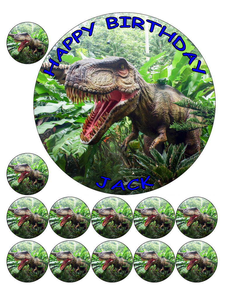 JURASSIC DINOSAUR 7.5" + 12 x 1.5" PREMIUM Edible ROUND ICING Cake ...
