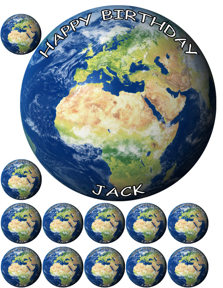 GLOBE WORLD MAP TRAVEL 7.5" + 12 x 1.5" PREMIUM Edible RICE WAFER Cake ...