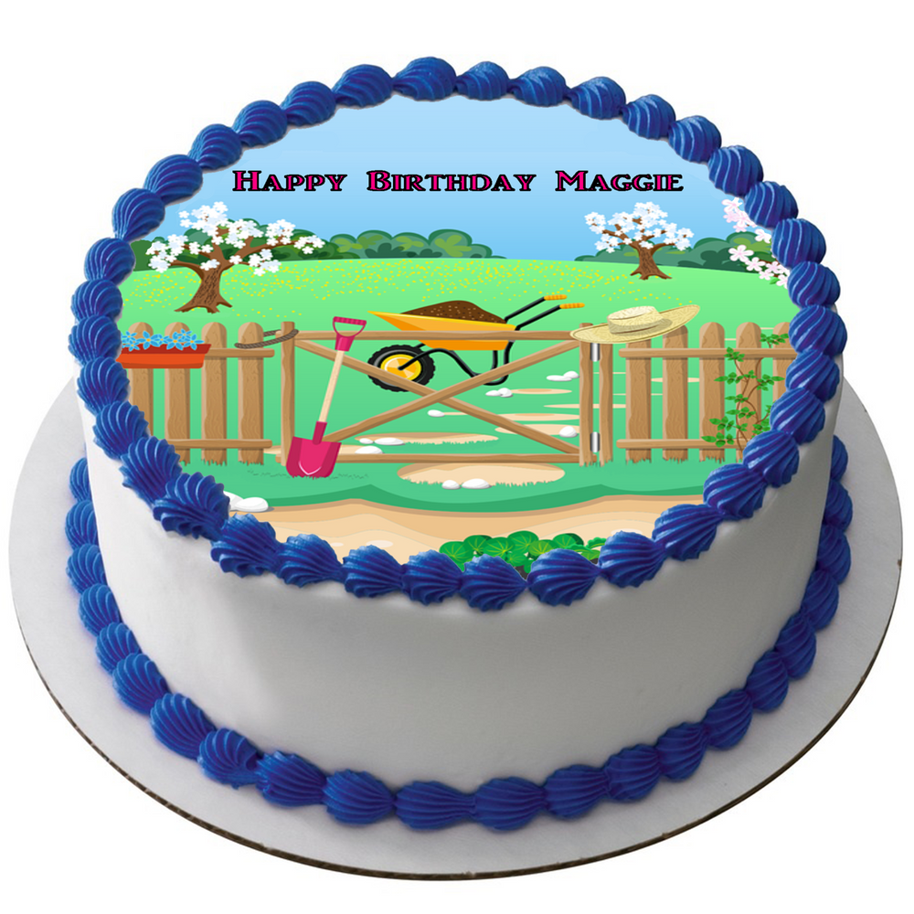 GARDENING 7.5" ROUND RICE WAFER PAPER EDIBLE PREMIUM CAKE TOPPER SPRING ...