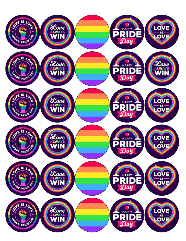 PRIDE MIX 30 x 4cm PREMIUM EDIBLE RICE PAPER ROUND CUP CAKE TOPPERS ...