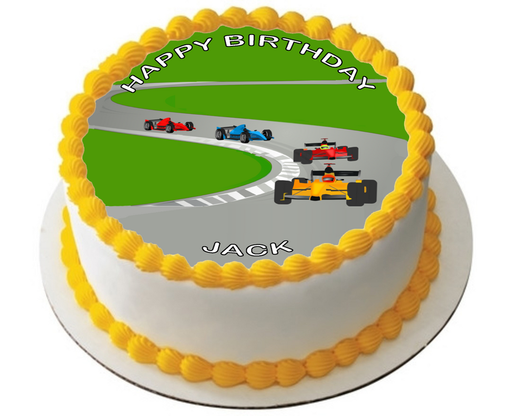 RACING CAR 7.5 PREMIUM Edible ICING Cake Topper CAN PERSONALISE TEXT D4 ...