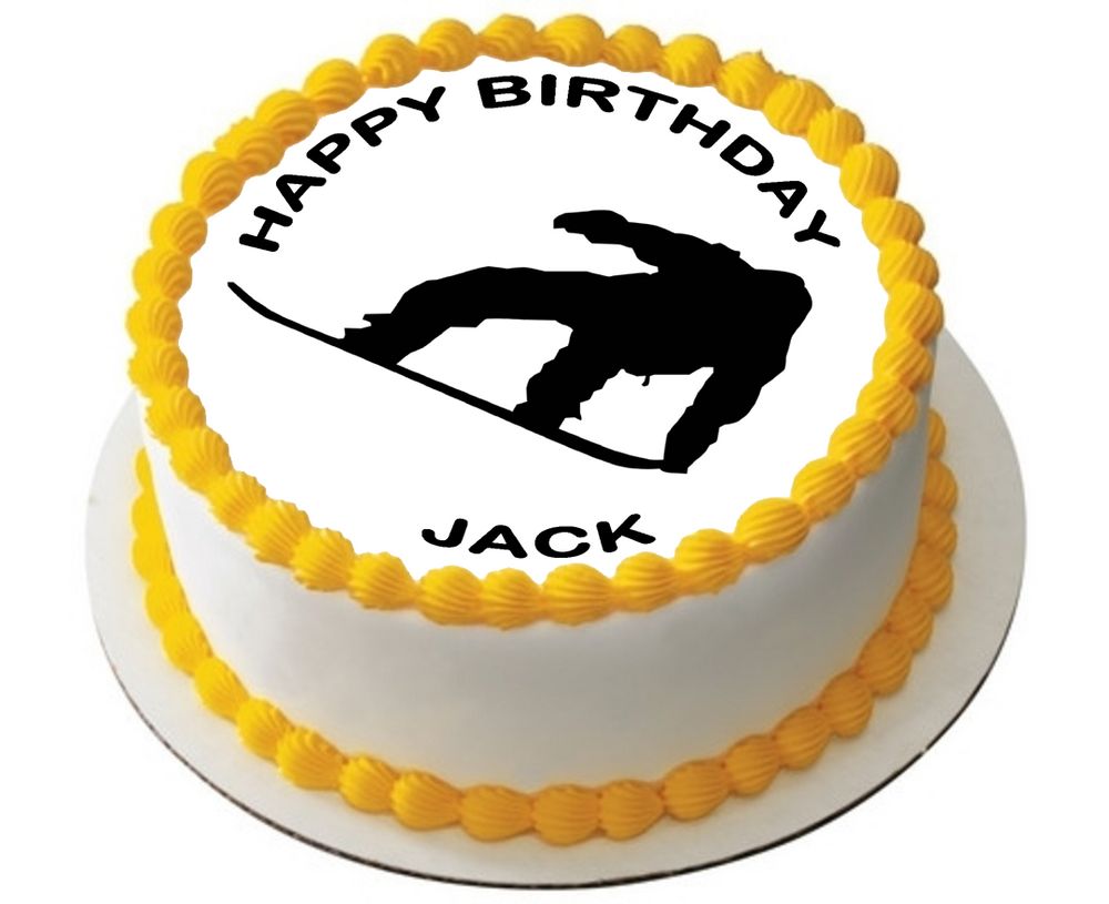 SNOW BOARDER 7.5" PREMIUM ROUND Edible RICE WAFER Cake Topper SKI ...