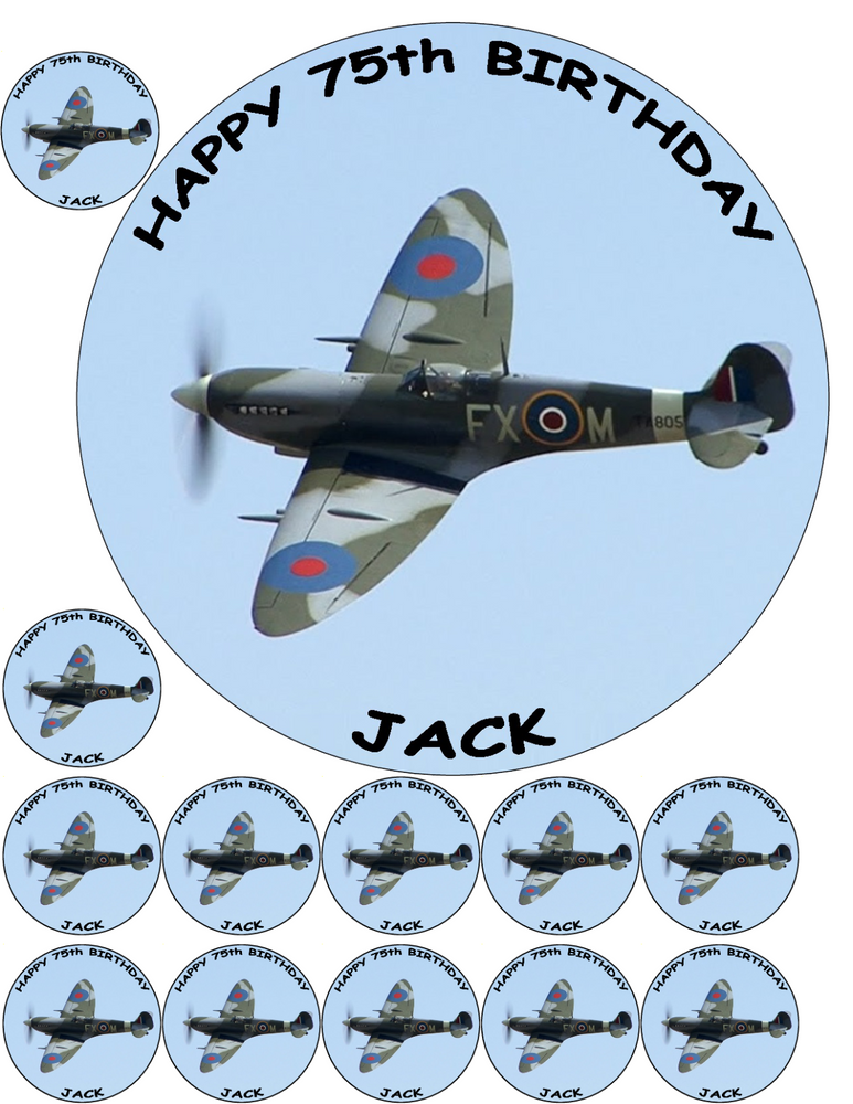 SPITFIRE RAF BATTLE BRITAIN 7.5" + 12 x 1.5" PREMIUM Edible WAFER Cake ...