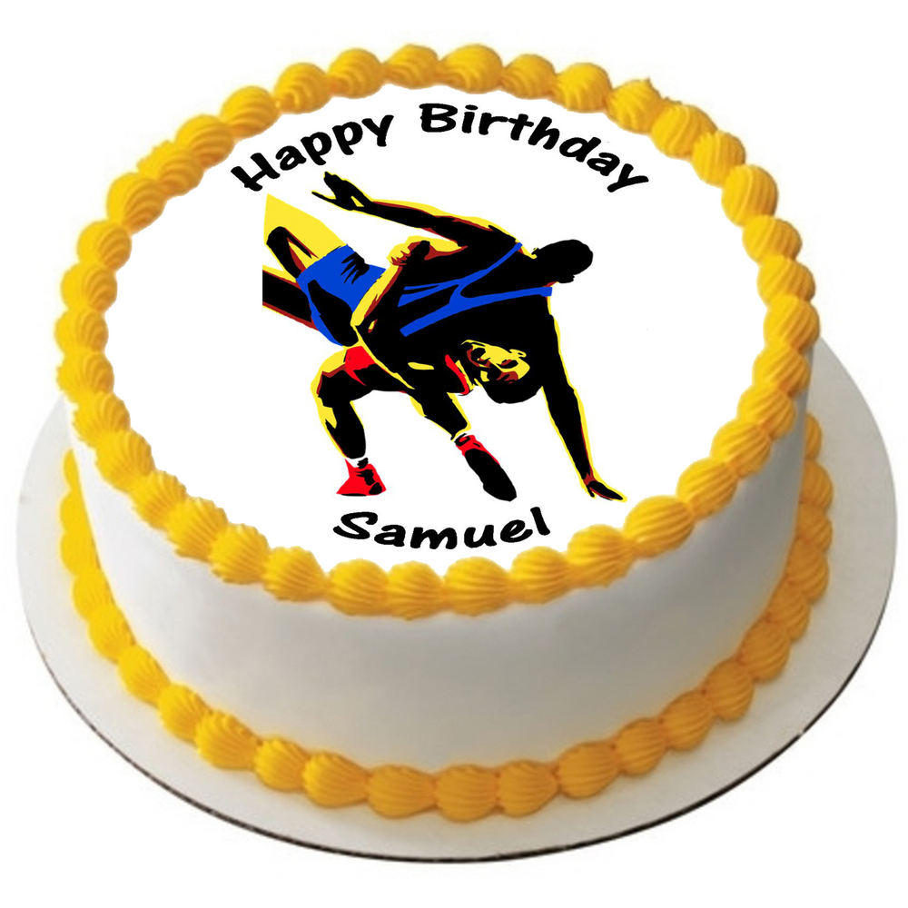 WRESTLING 7.5" ROUND ICING EDIBLE PREMIUM CAKE TOPPER 19CM DIAMETRE D1 ...
