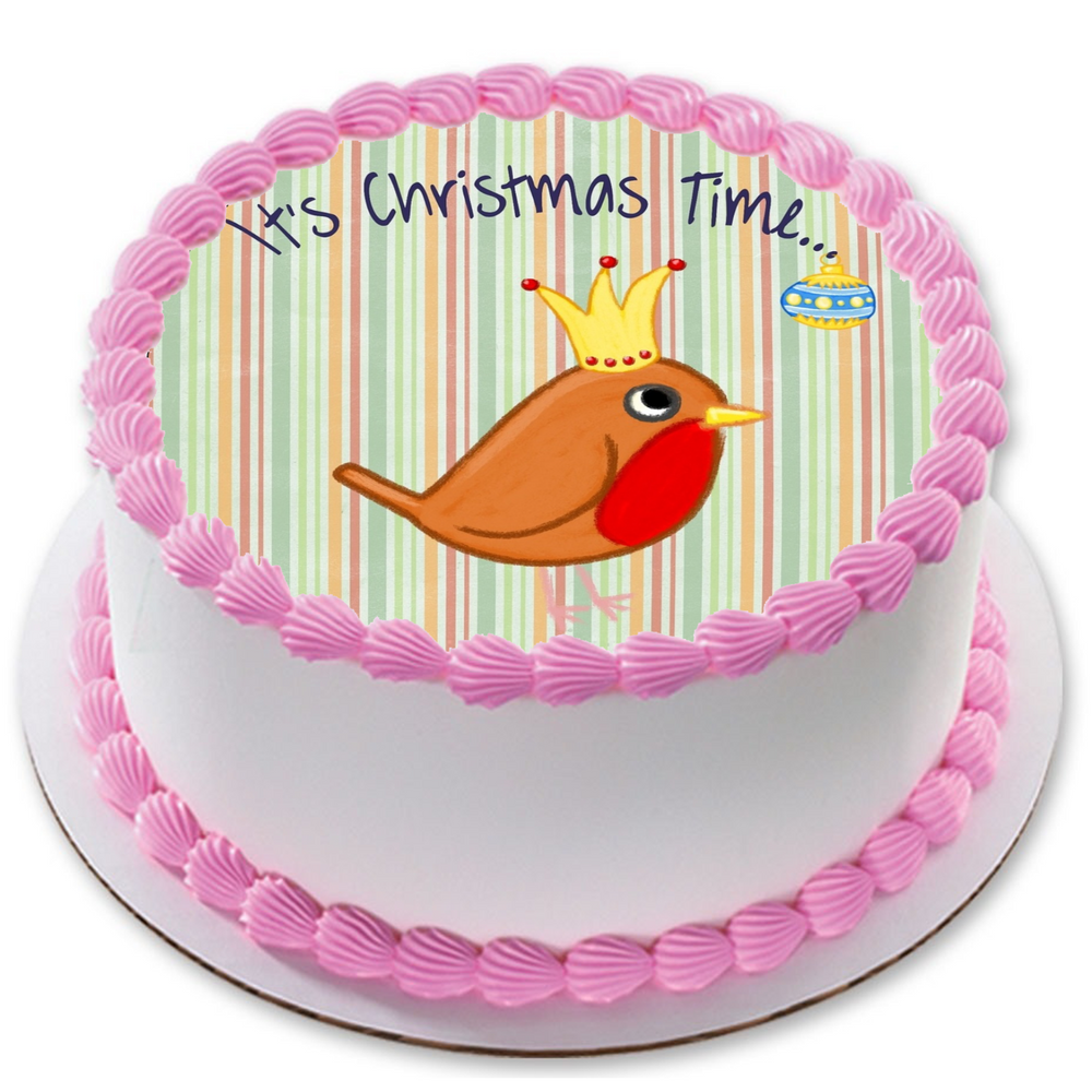 MERRY CHRISTMAS 7.5" Round PREMIUM ROBIN Edible ICING Cake Topper XMAS ...