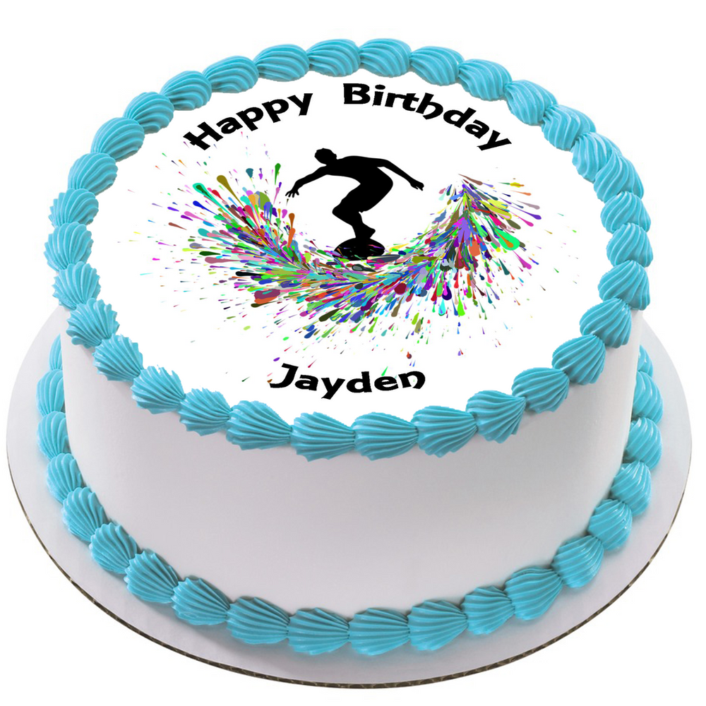 SURFING 7.5" ROUND RICE WAFER PAPER EDIBLE PREMIUM CAKE TOPPER D1 ...