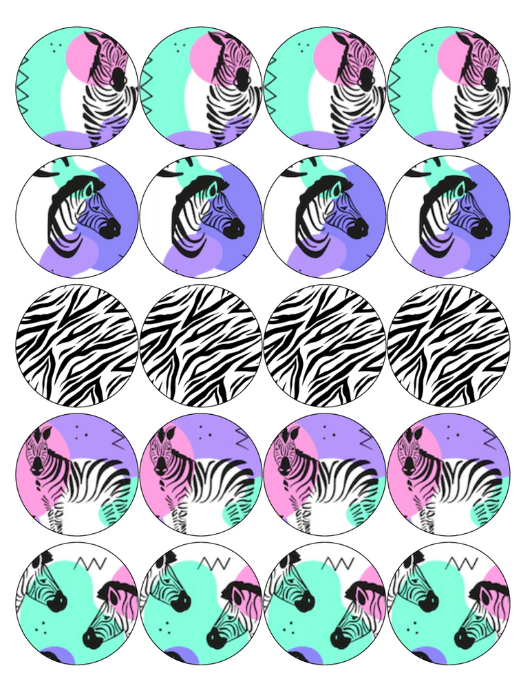 ZEBRA MIX 20 x 5cm PREMIUM EDIBLE ICING ROUND CUP CAKE TOPPERS PRINT ...