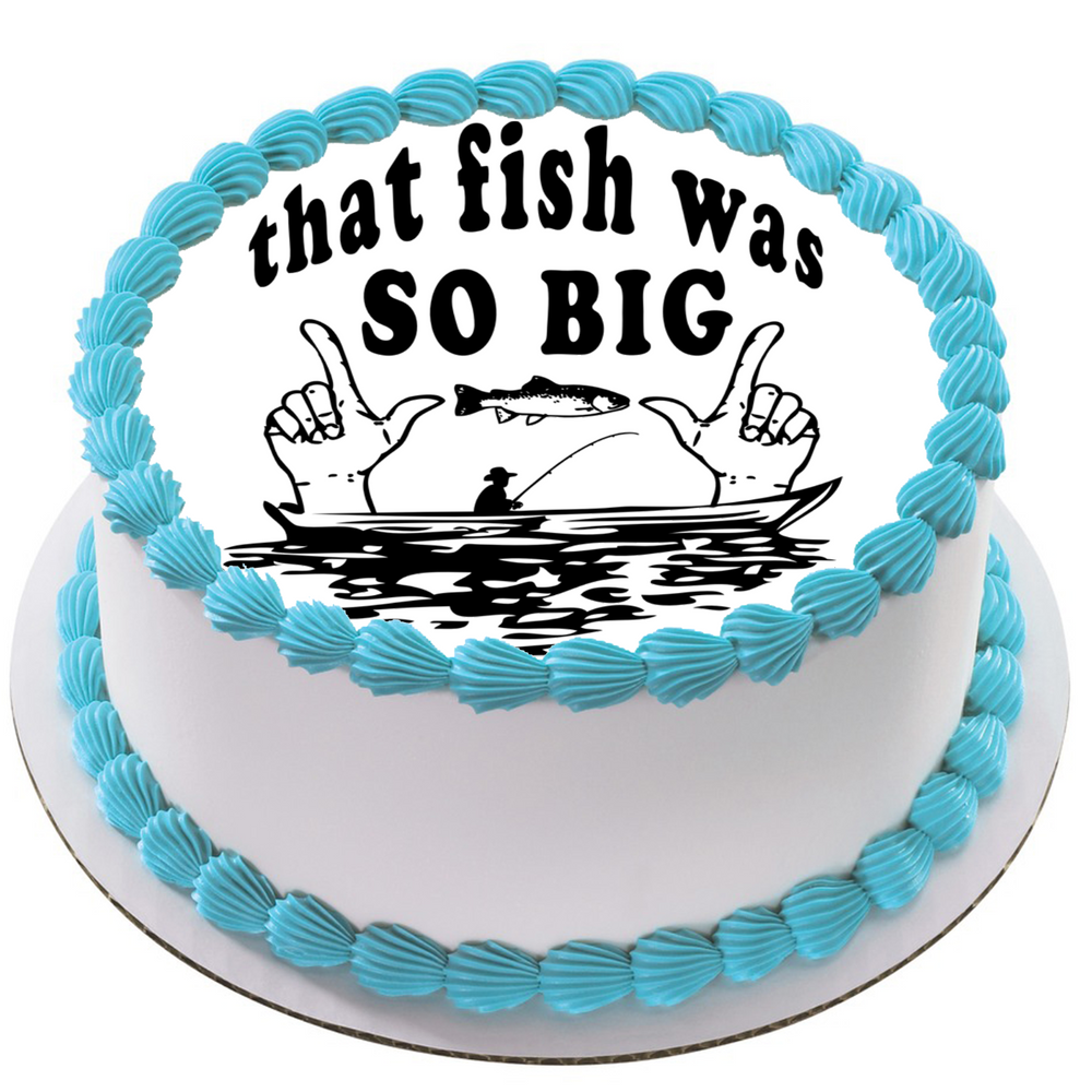 FISHING 7.5" ROUND RICE WAFER PAPER EDIBLE PREMIUM CAKE TOPPER BOAT D5 ...