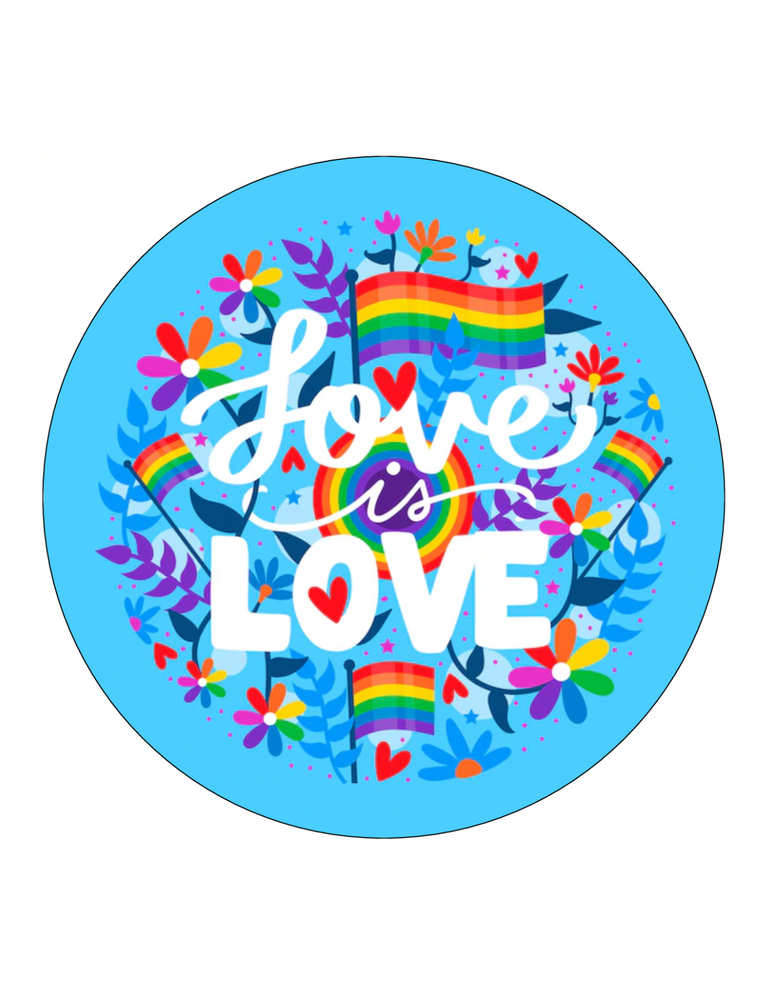 PRIDE LOVE 7.5" ROUND RICE WAFER PAPER EDIBLE PREMIUM CAKE TOPPER LGBTQ ...