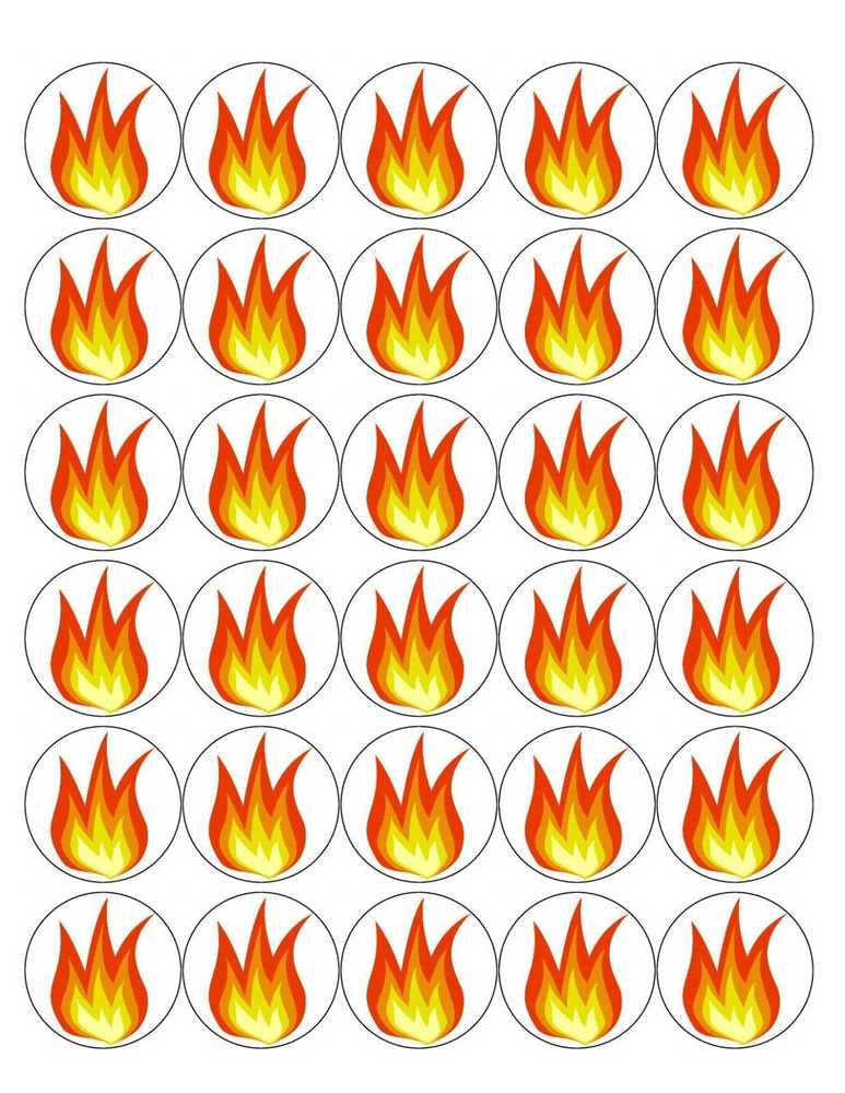 FLAME 30 x 4cm PREMIUM EDIBLE RICE PAPER ROUND CUP CAKE TOPPERS FIRE D2 ...