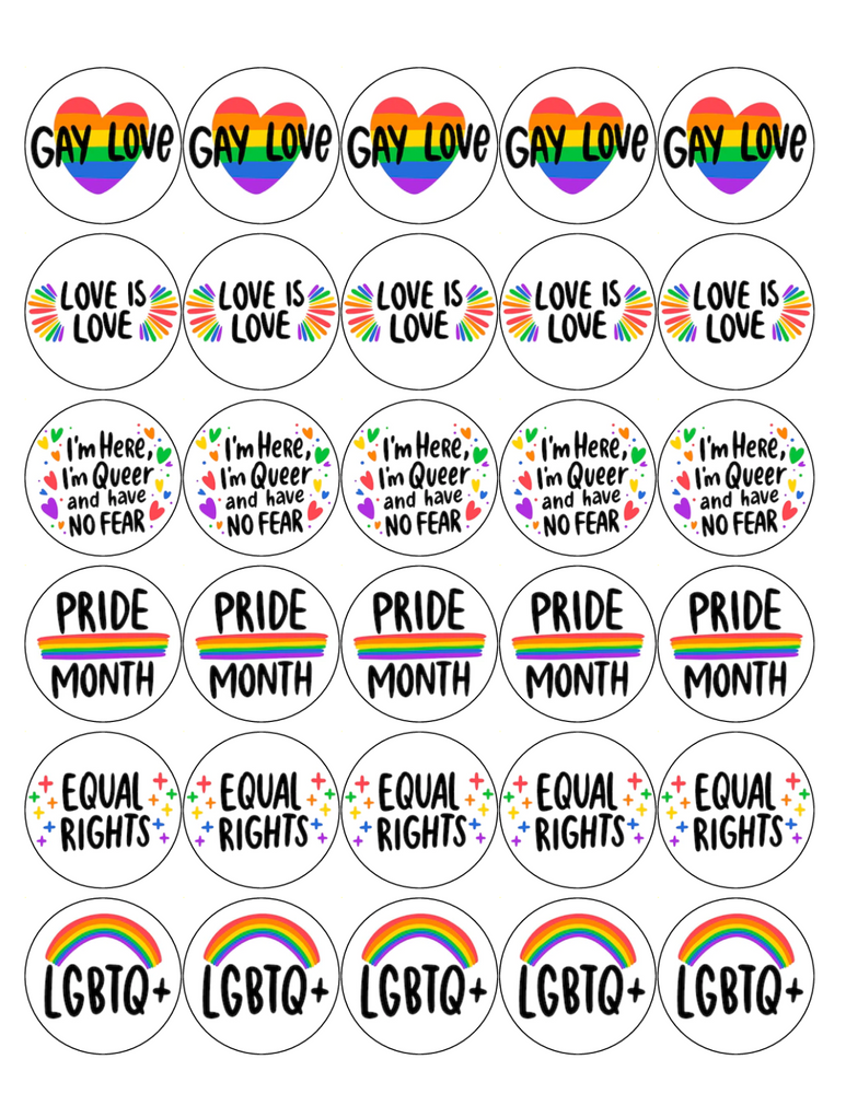 PRIDE MIX 30 x 4cm PREMIUM EDIBLE ICING ROUND CUP CAKE TOPPERS LGBTQ D5 ...