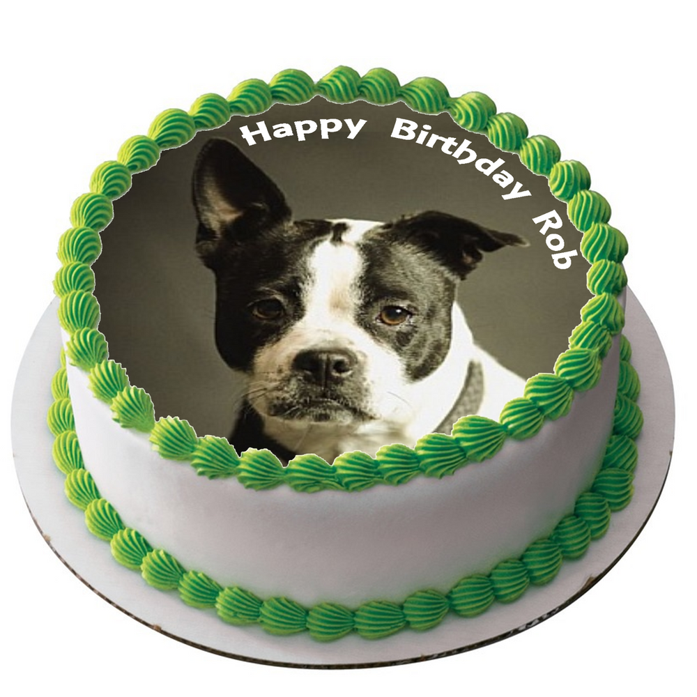PITBULL DOG 7.5" ROUND ICING EDIBLE PREMIUM CAKE TOPPER 19CM DIAMETRE ...